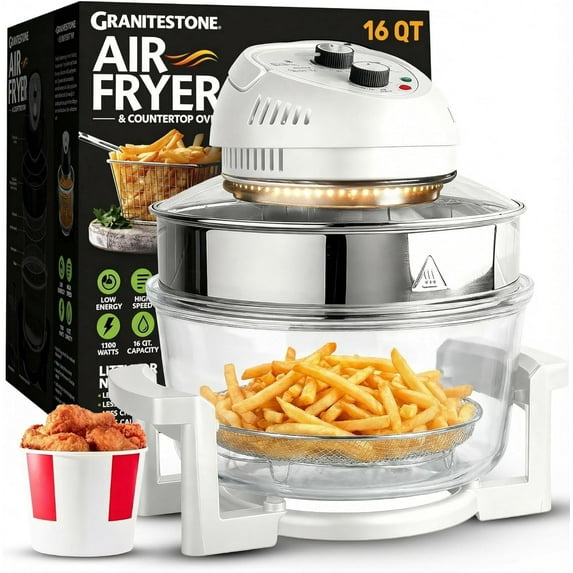 16Qt Extra Large Glass Air Fryer Non Toxic – Family Sized 4 in 1 Cooker ...