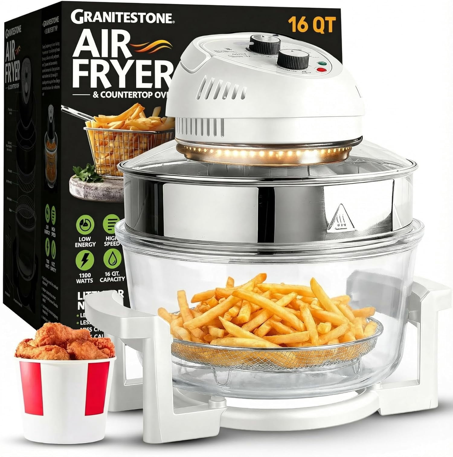 16Qt Large Glass Air Fryer Non - Family Sized Large Halogen Oven Cooker ...