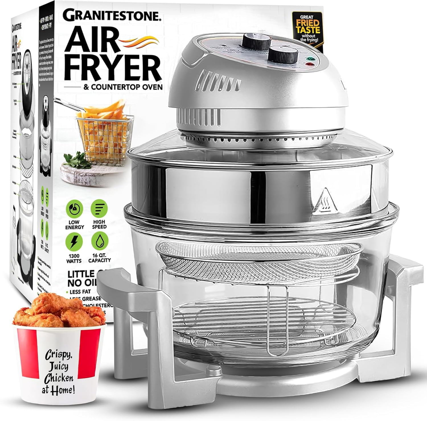 16Qt Large Glass Air Fryer Non - Family Sized Large Halogen Oven Cooker ...