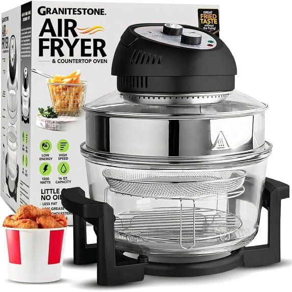16Qt Large Glass Air Fryer Non Toxic – Family Sized Halogen Oven Cooker ...