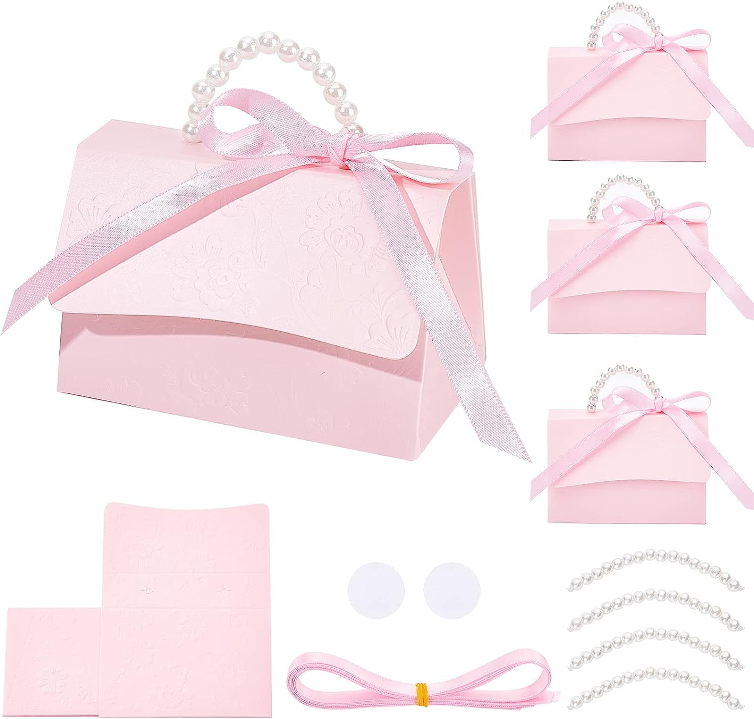 16Set Wedding Favors Box DIY Set Pink Kraft Paper Box with Pearl Handle ...