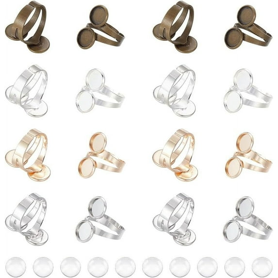 16Sets 3 Colors Cuff Ring Making Kit Size 10~11 Open Cuff Ring Bezel ...