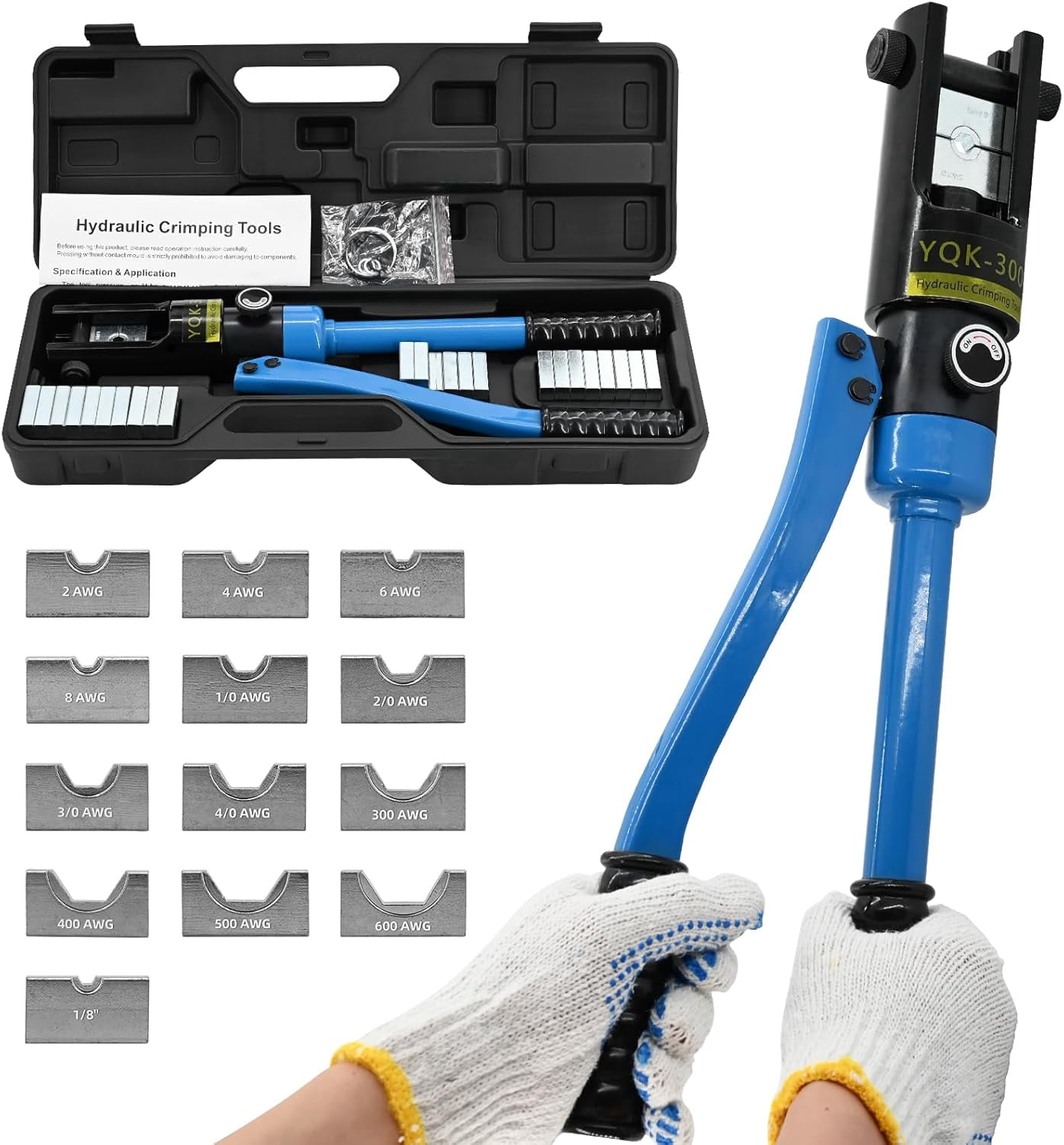 16T Hydraulic Battery Cable Crimper 8 AWG to 600 Hydraulic Crimping ...