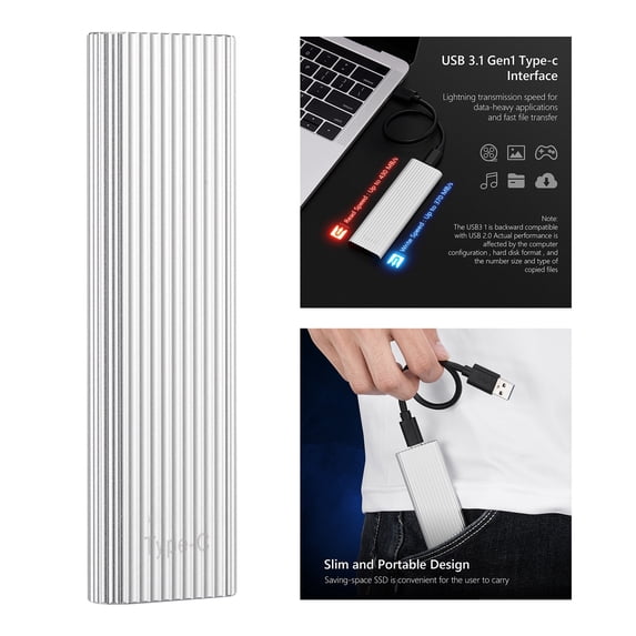 Mini SSD External Hard Drive Ripple Design USB 3.1 Gen1 Type-C High ...