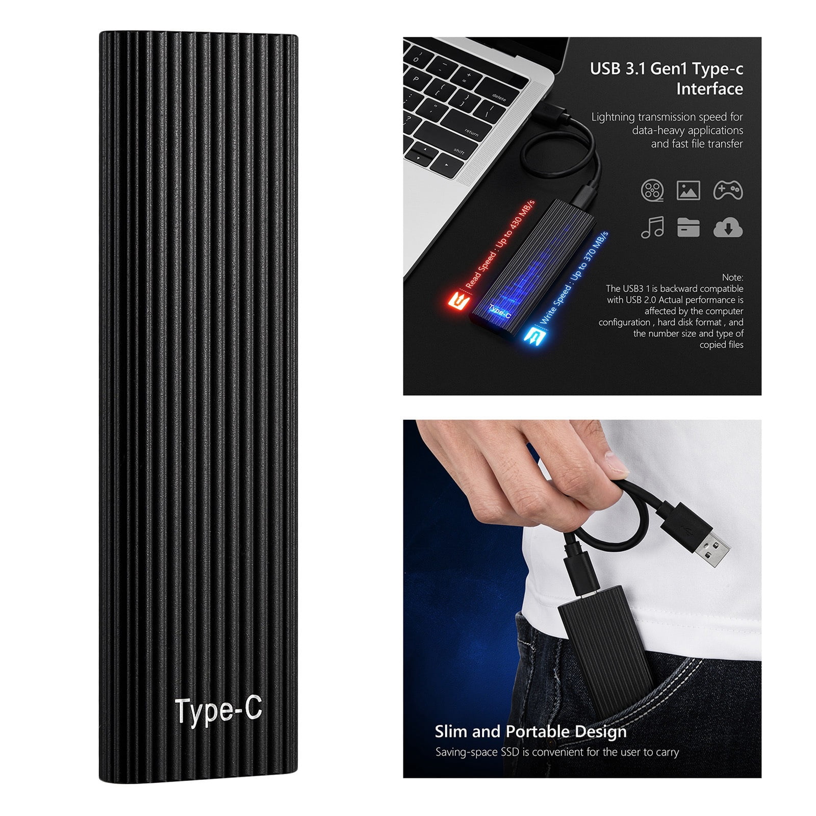 16TB Portable Mobile External Usb Hard Drive, Slim Hard Disk Memory ...