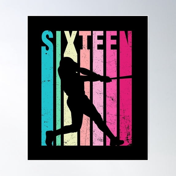 16Th Birthday Retro Baseball Lovers 16 Years Old Birthday Poster Wall ...
