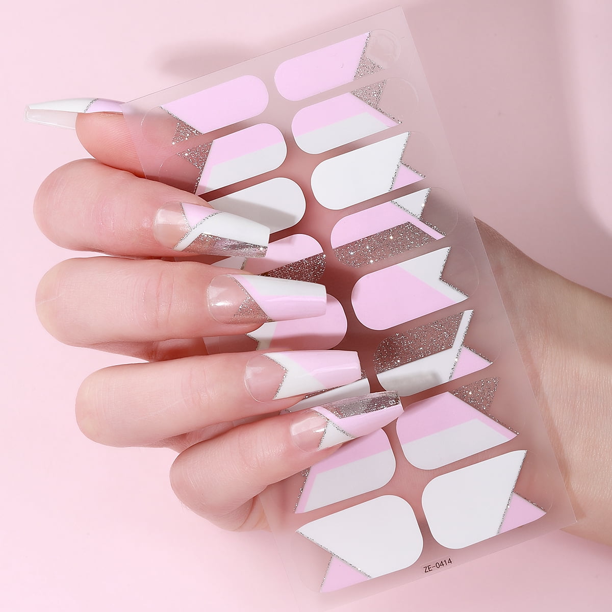 16Tips DIY Baking-Free Nail Stickers Shiny French Stripes Nail Patch ...