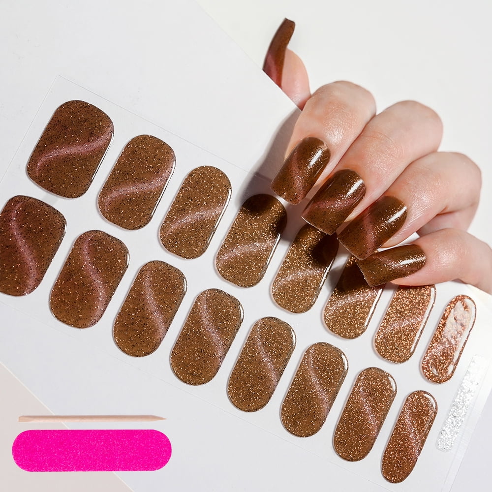 16Tips Semi-Cured Gel Nail Sticker Pure Color UV/LED Lamp Gel Nail ...