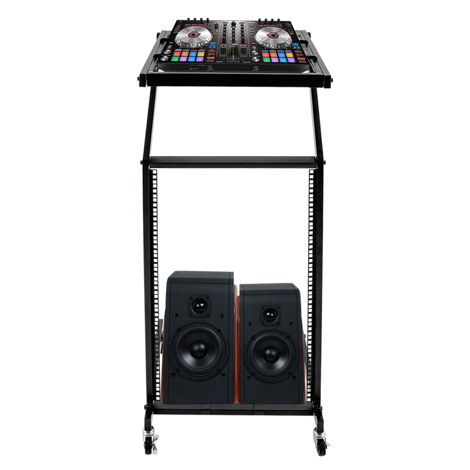 16U Black Professional DJ Stand DJ Mixer Case Stand Lockable Adjustable ...