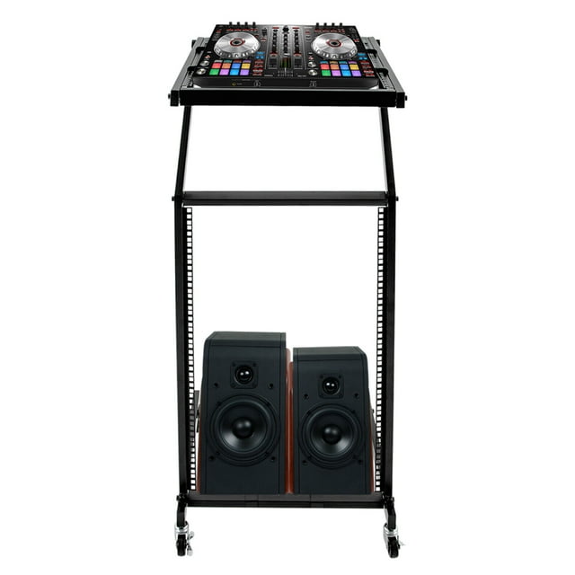 16U Black Professional DJ Stand DJ Mixer Case Stand Lockable Adjustable ...