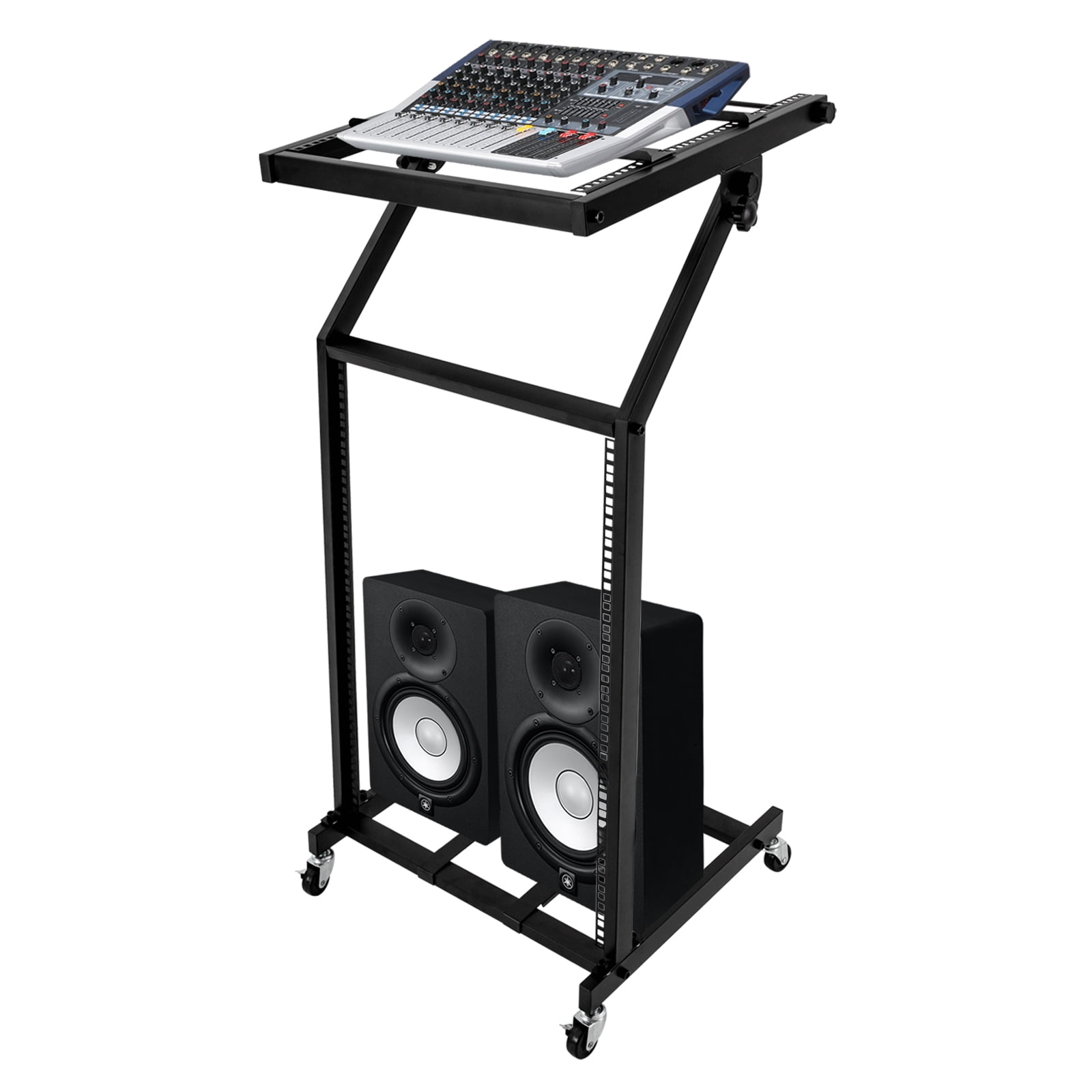 16U DJ Mixer Stand Studio Equipment Cart, Freestanding Black Angle ...