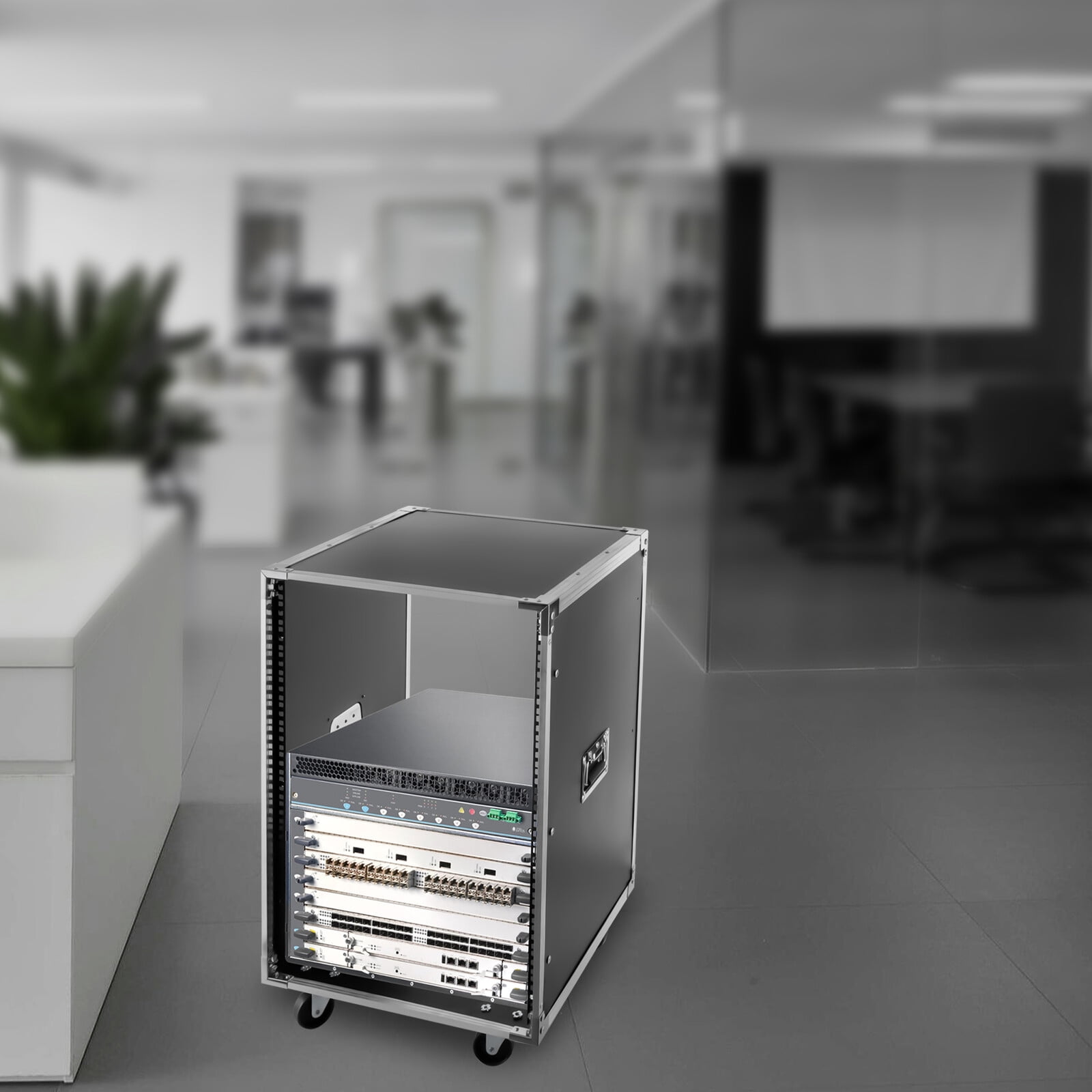 16U Server Rack Open Frame Rolling Network Data Rack 19 inch w/ Casters ...