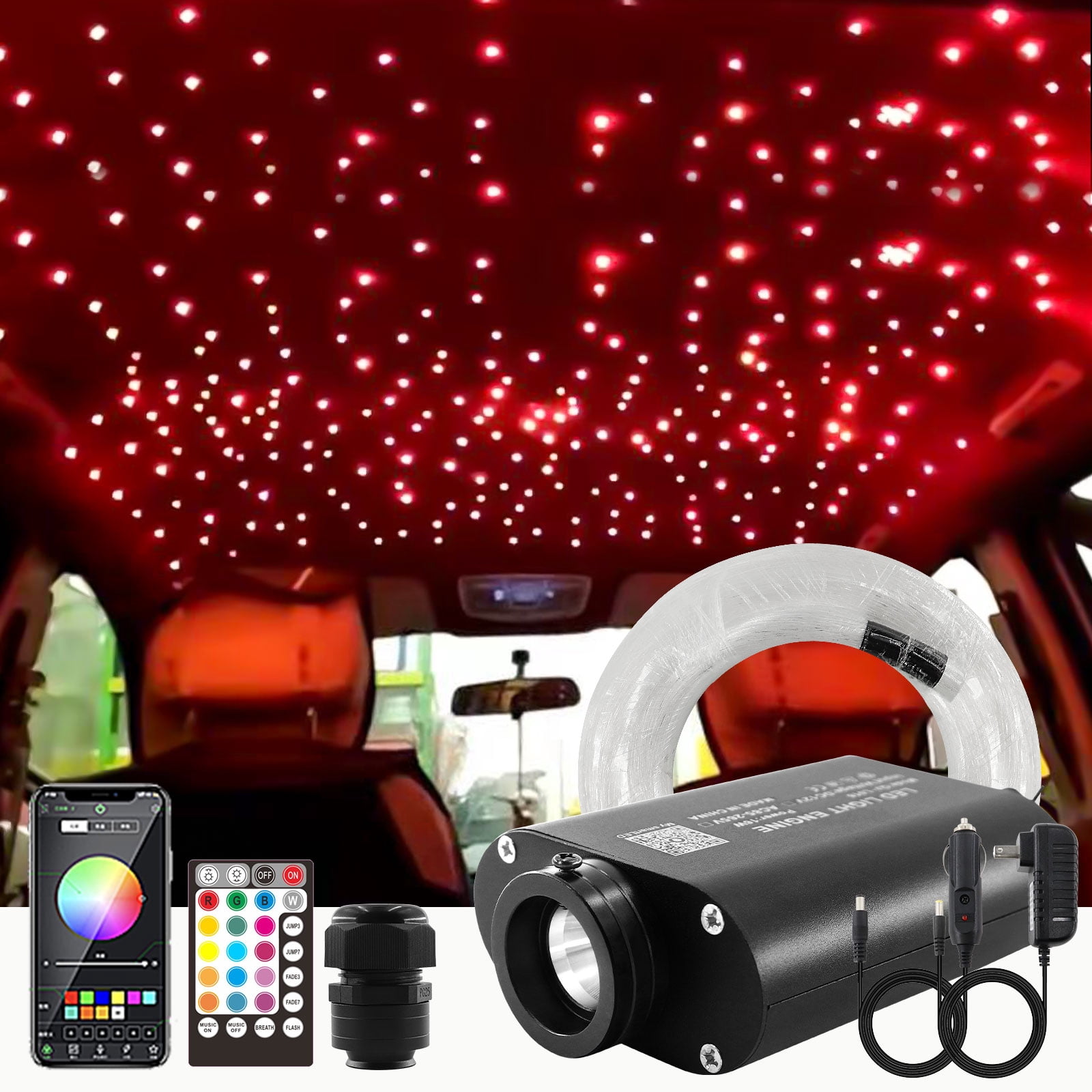 BESTUND 16W Sound Activated Starlight Headliner Kit 300pcs*0.03in*6.8ft ...