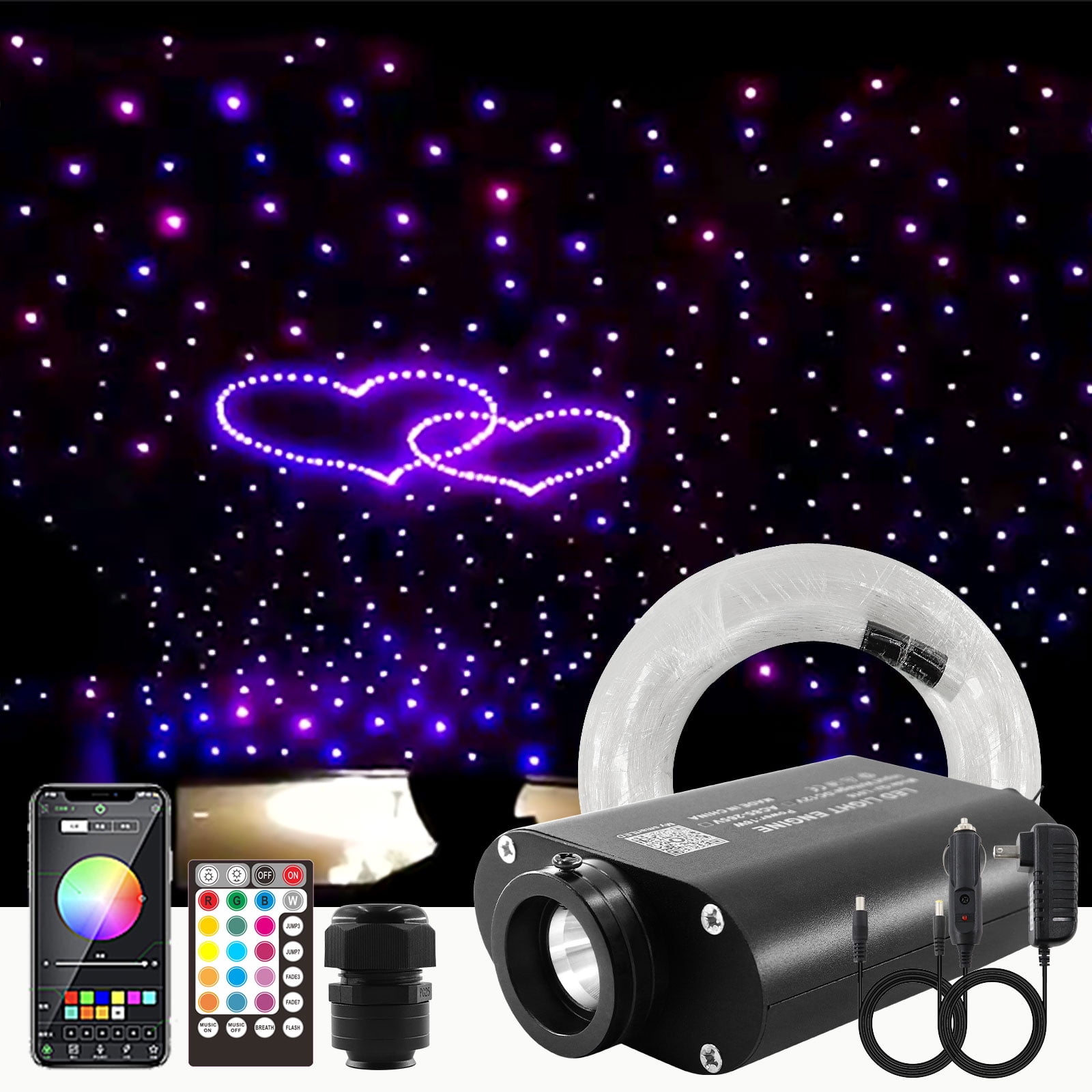 BESTUND 16W Sound Activated Starlight Headliner Kit 400pcs*0.03in*9.8ft ...