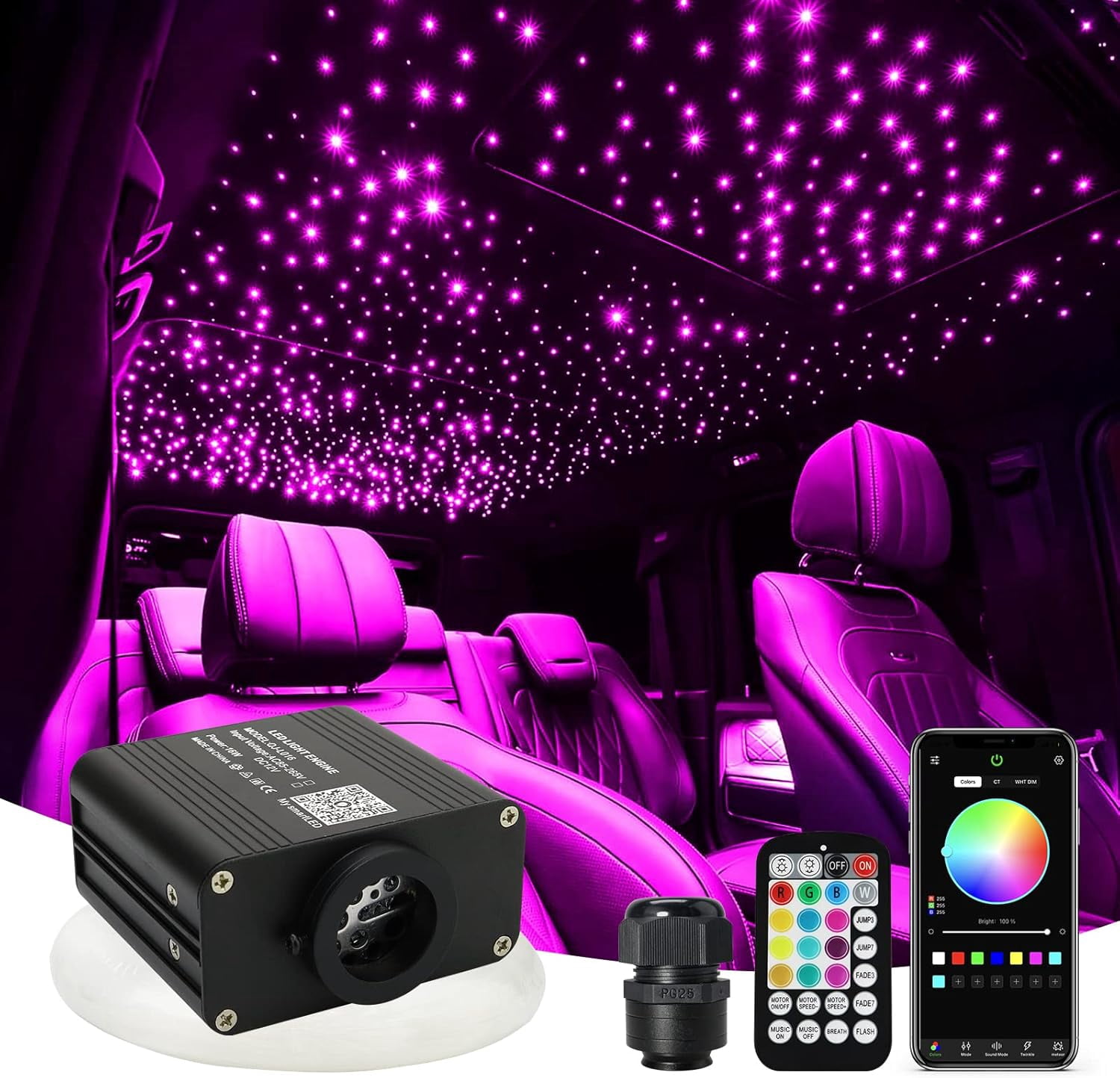 16W RGBW Fiber Optic Light Twinkle + Sound Activated Mixed 350 count 0 ...