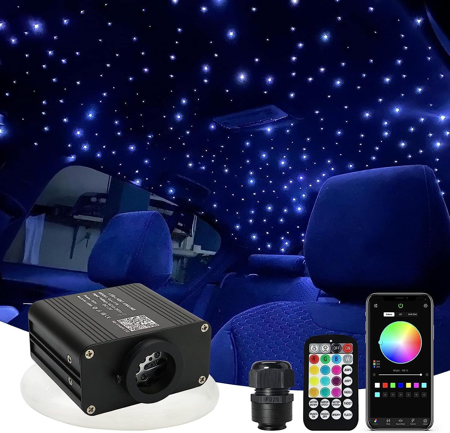 16W Starlight Headliner Kit 500 count 0.03in 9.8ft Twinkle+Sound ...