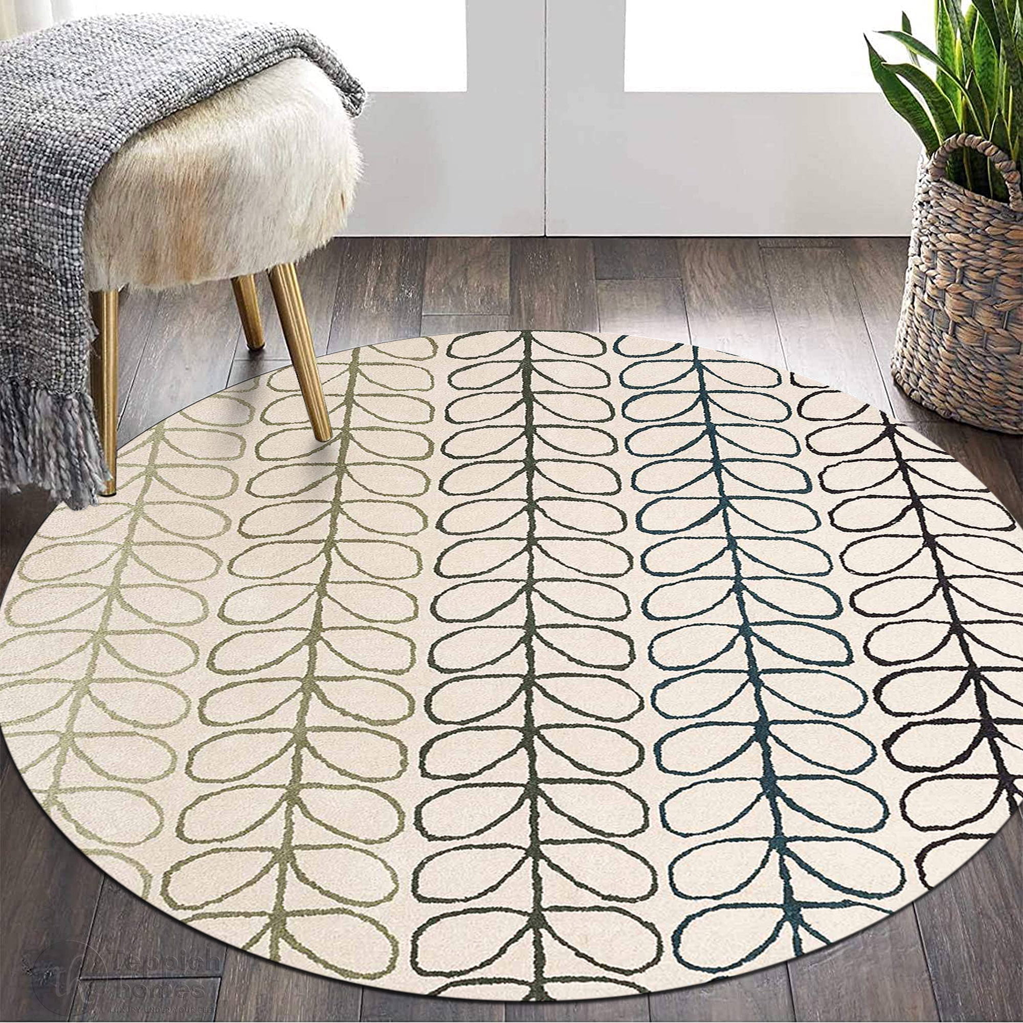 16X16 Area Rug, Cream Color, Bed, Living Room, Round Carpet, Geometric ...