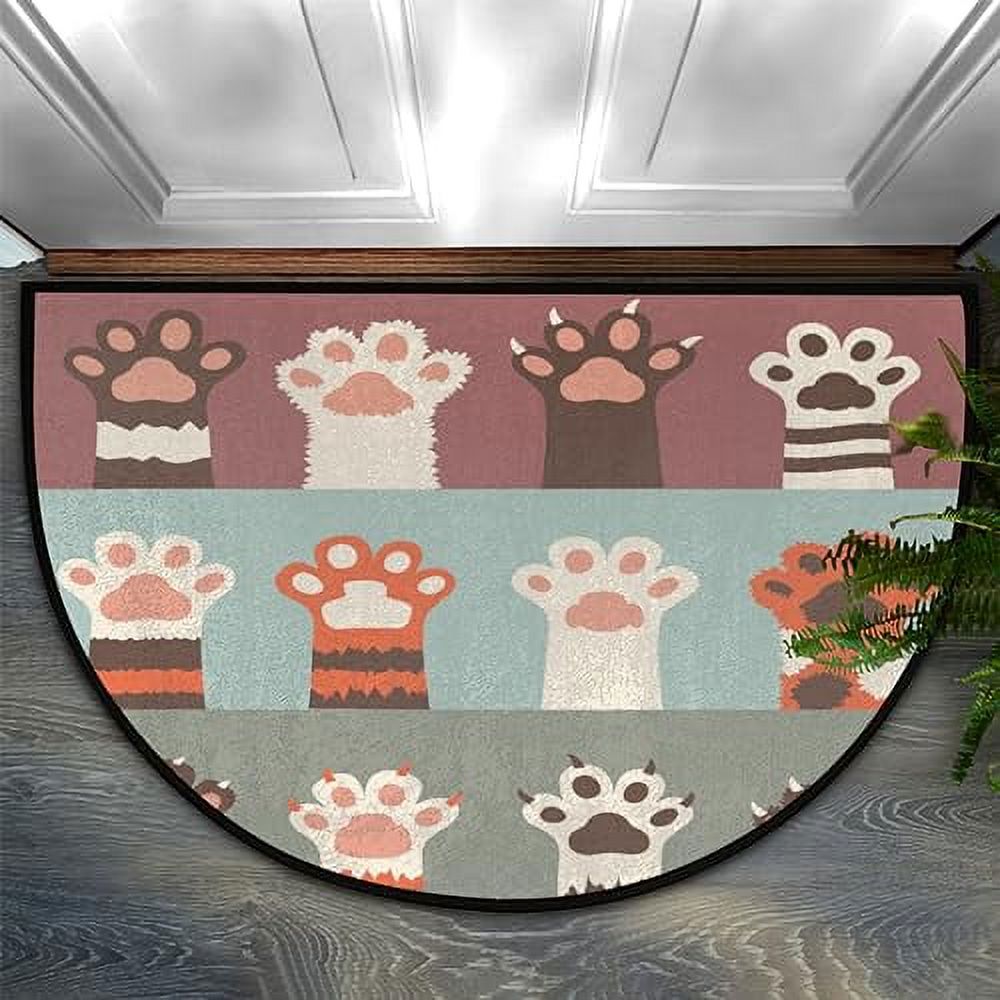 16X24 InchAnimal Cat Paw Print Half Round Door Mat Outdoor Entrance Non ...