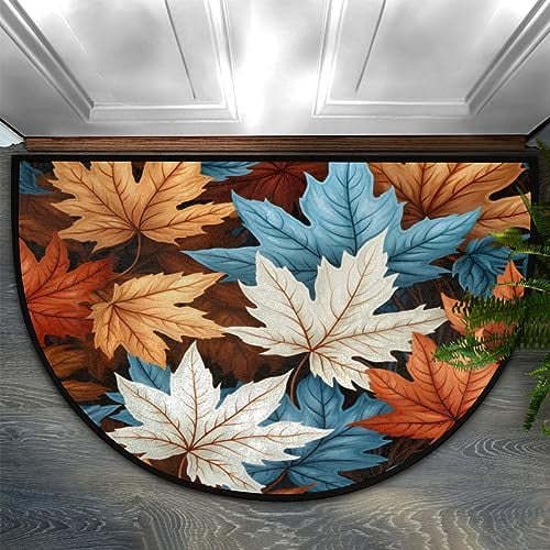 16X24 InchHalf Round Door Mat, Autumn Maple Leaf Non-Slip Half Circle ...
