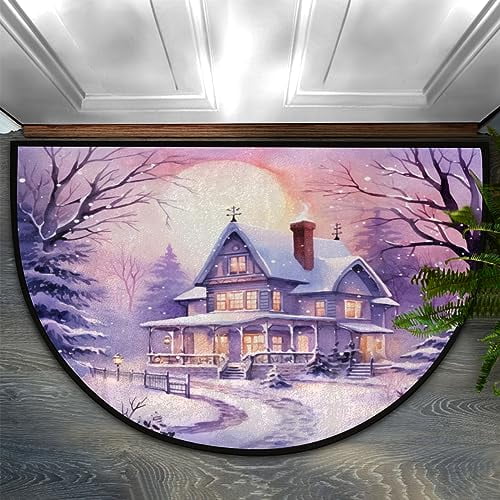 16X24 InchWinter Christmas Snowman Houses Trees Half Round Doormat ...