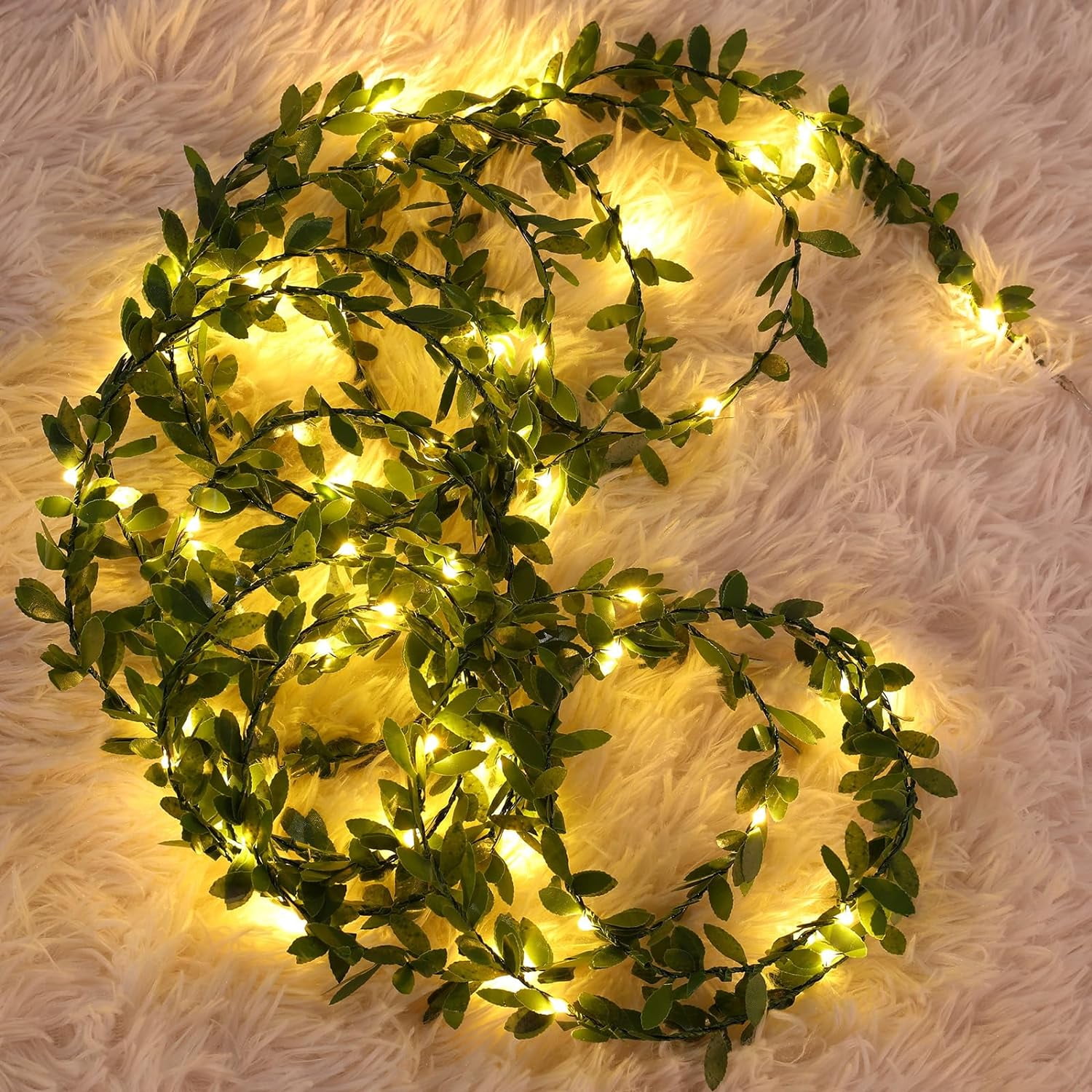 16ft 50LED Tiny Leaf Vine String Lights Battery Operated 2 Lighting ...