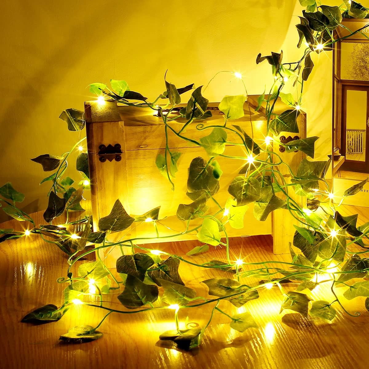 16ft Artificial Ivy Leaf Garland with 50 LED String Lights,Hanging ...