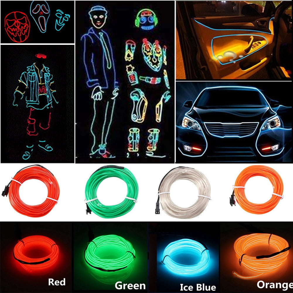16ft LED Neon Light Glow EL Wire String Strip Rope Tube Lights Party ...