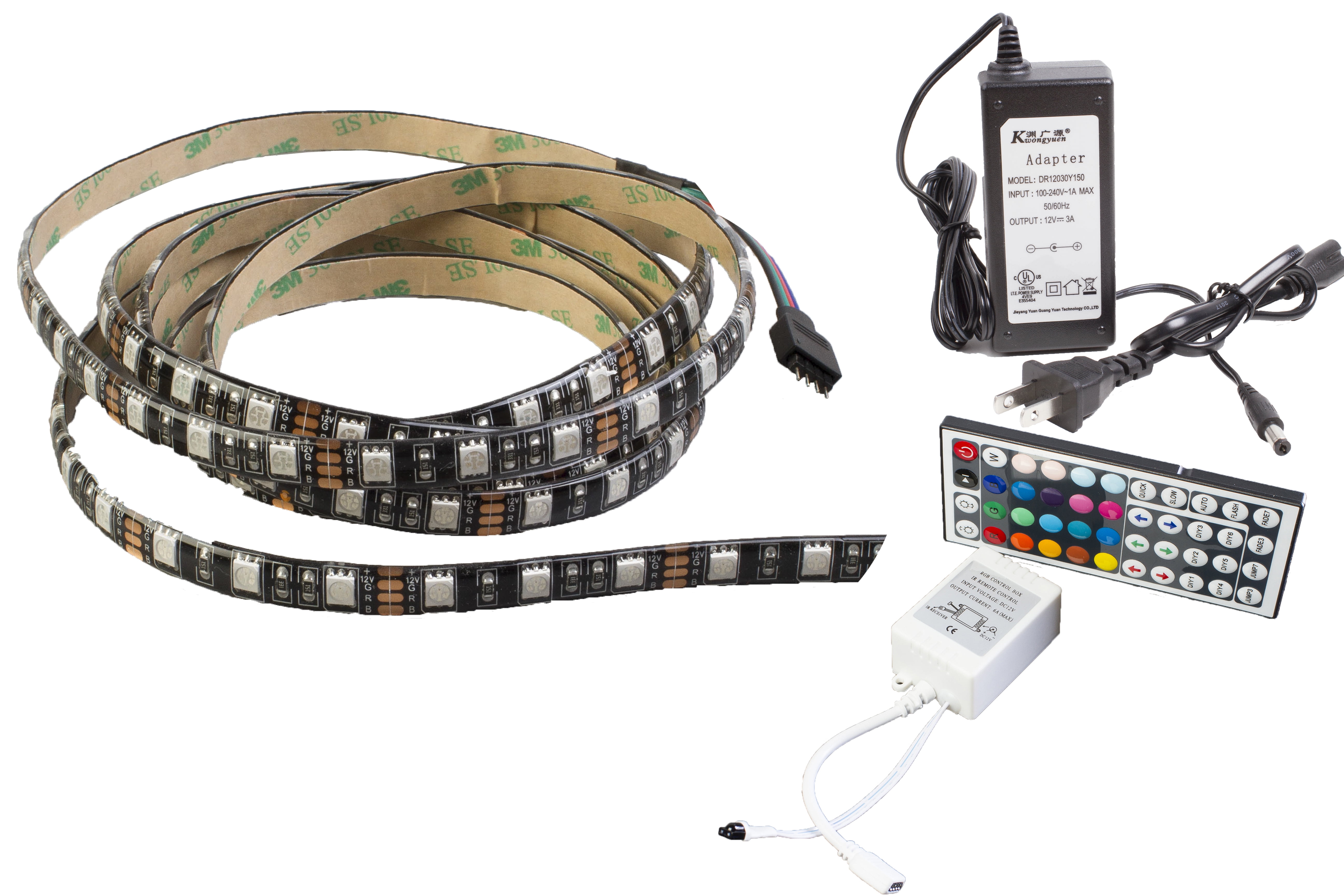 16ft RGB Color-change LED light strip + controller + power supply ...