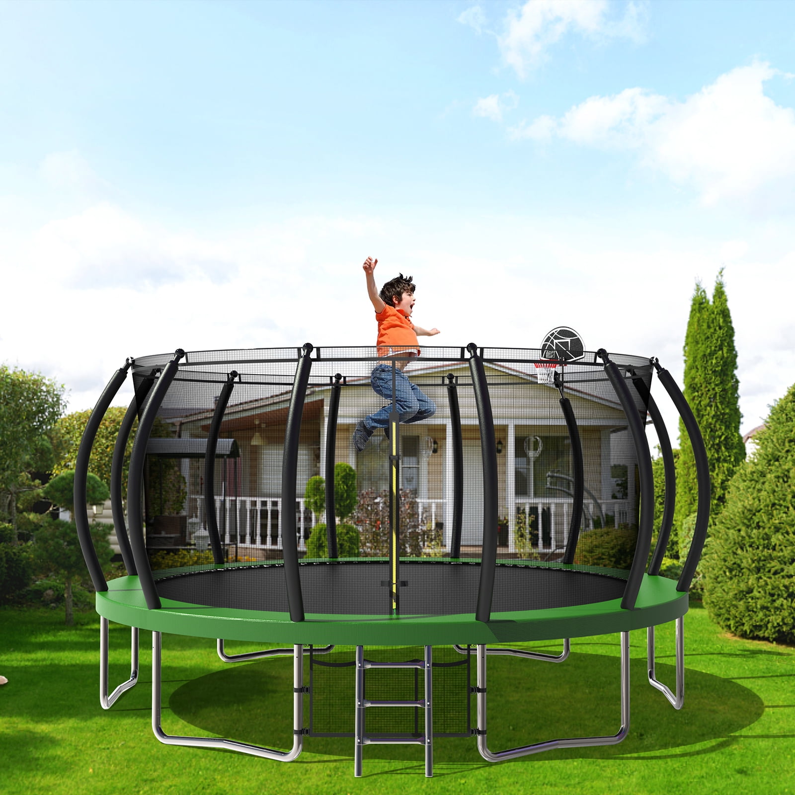 16ft Trampoline with Enclosure, Recreational Trampolines with Ladder and AntiRust Coating, ASTM ...