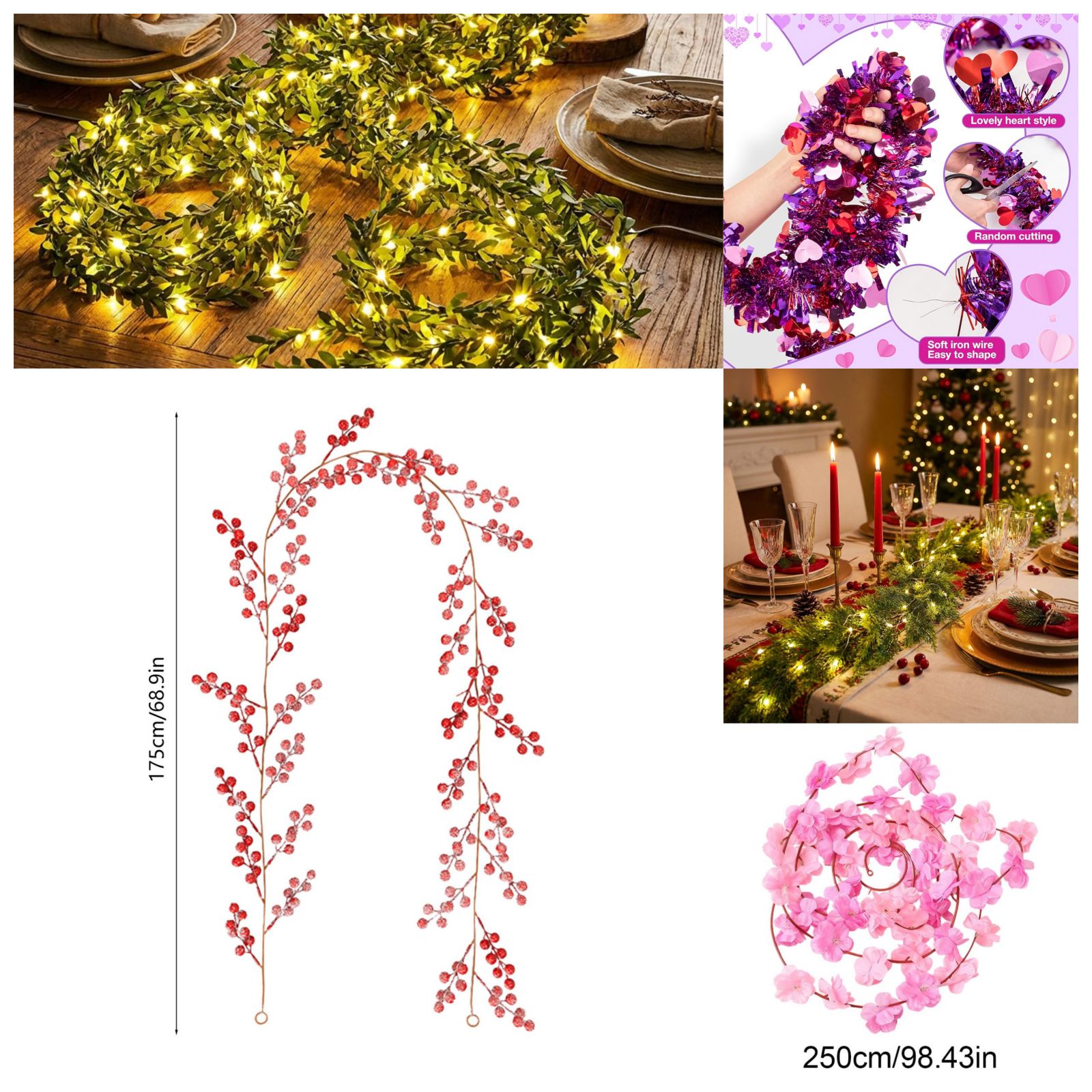 16ft Valentines Day Wool Stripe Garland with Heart-shaped Pull Flowers ...