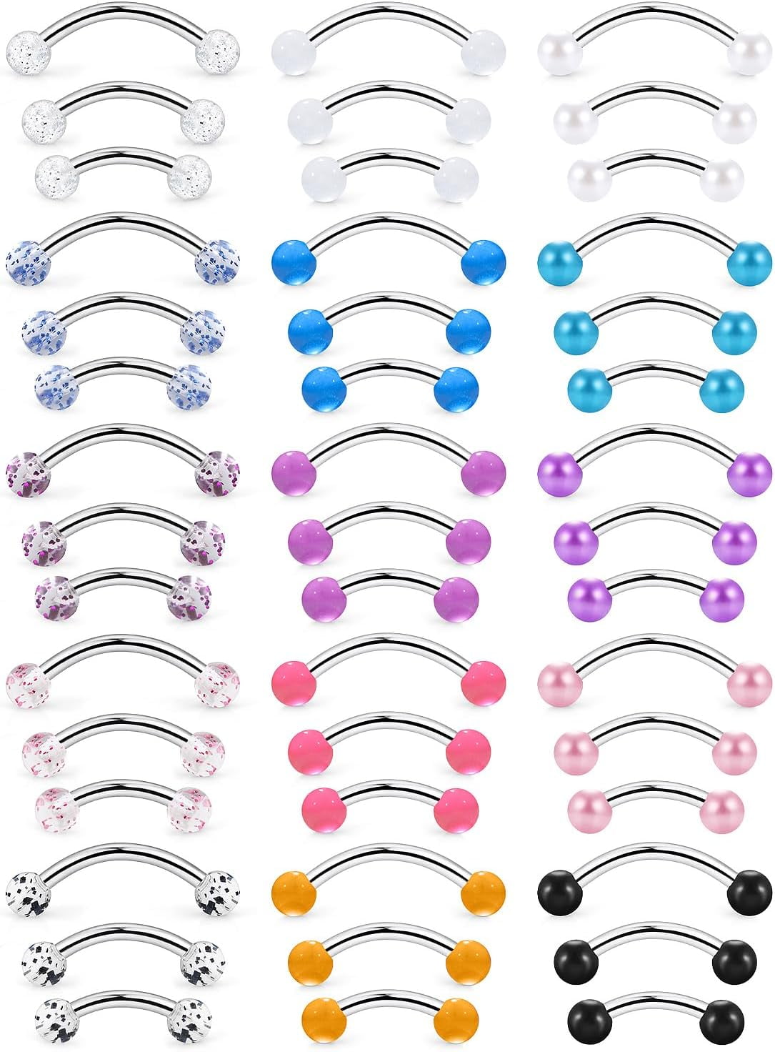 16g 6/8/10mm Pearl/Glitter/GITDK Eyebrow//Snug/Vertical-Labret/VCH ...