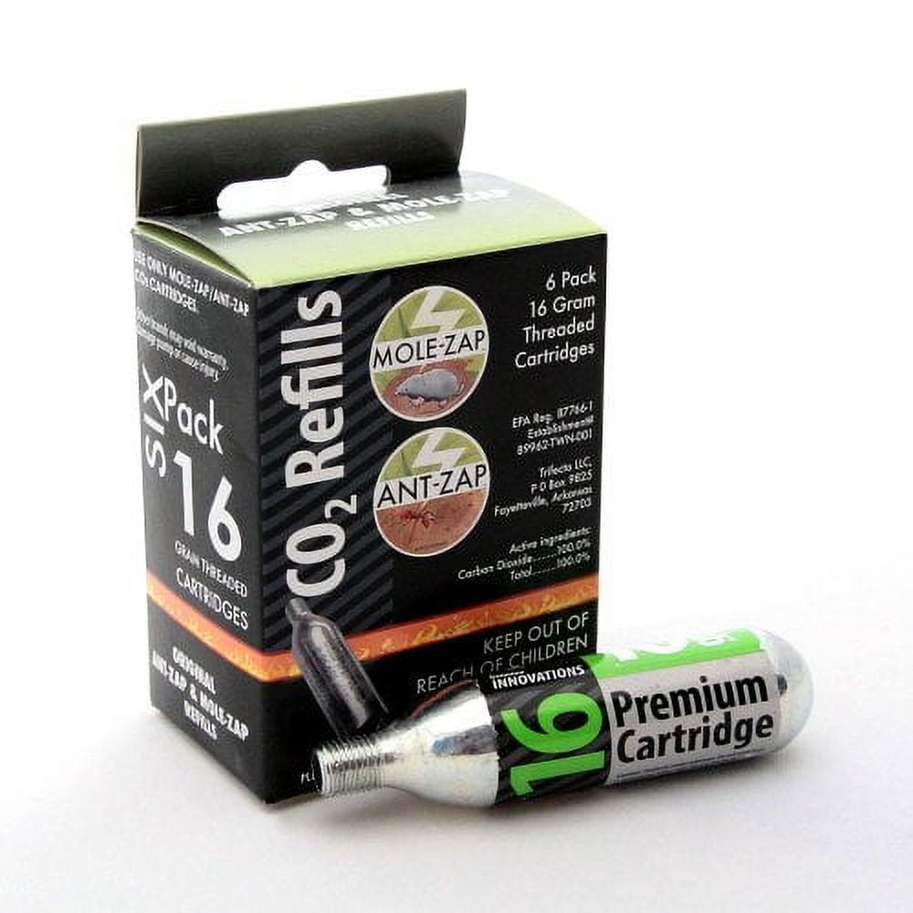 16g Threaded CO2 Cartridges 6-Pack Mole-Zap/Ant Zap Refills - Walmart.com