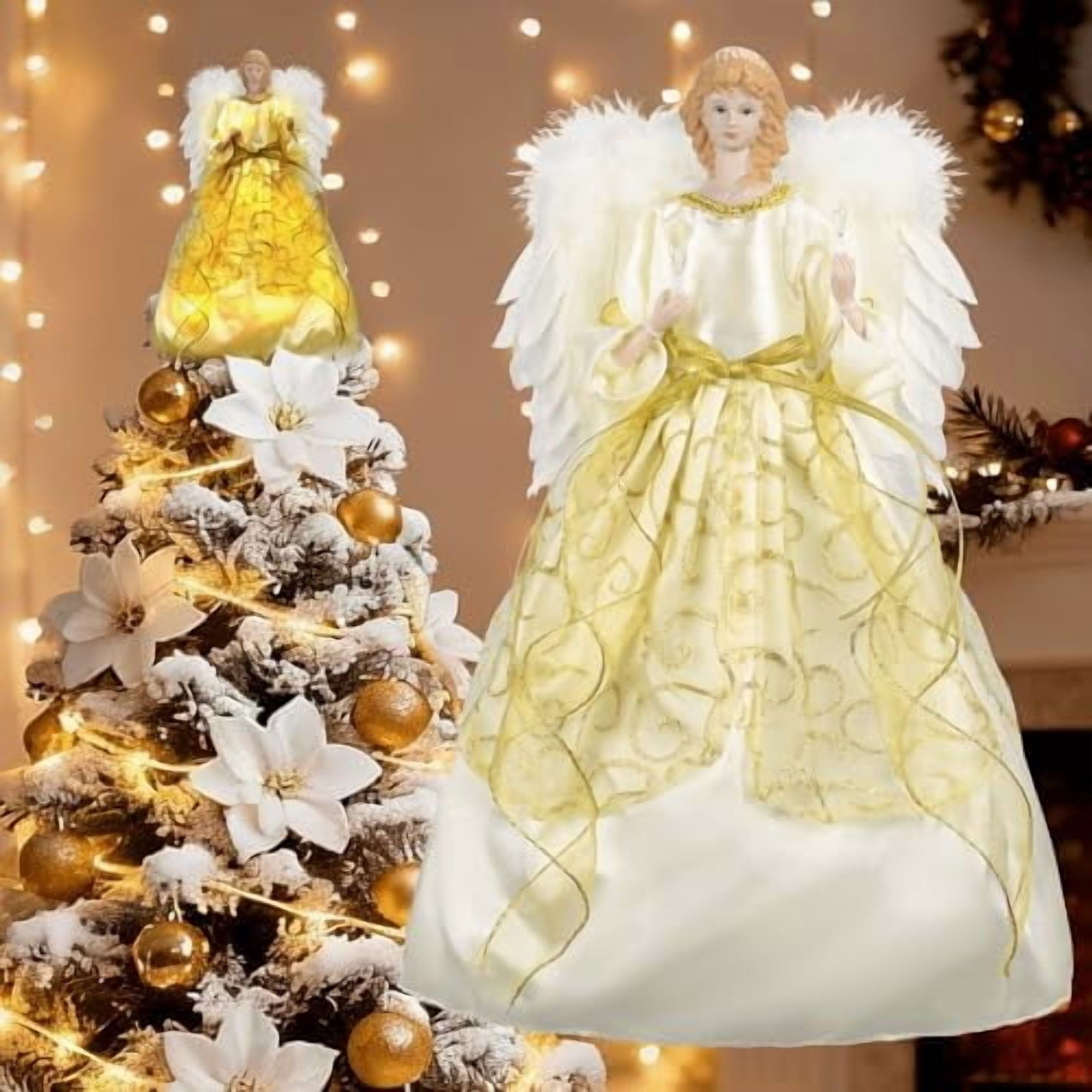 16in Angel Tree Topper, Large Christmas Tree Topper Angel with Lights ...