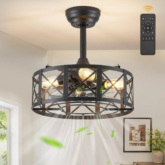 16in Black Fandelier Ceiling Fa with Lights and Remote, Cad Enclosed ...