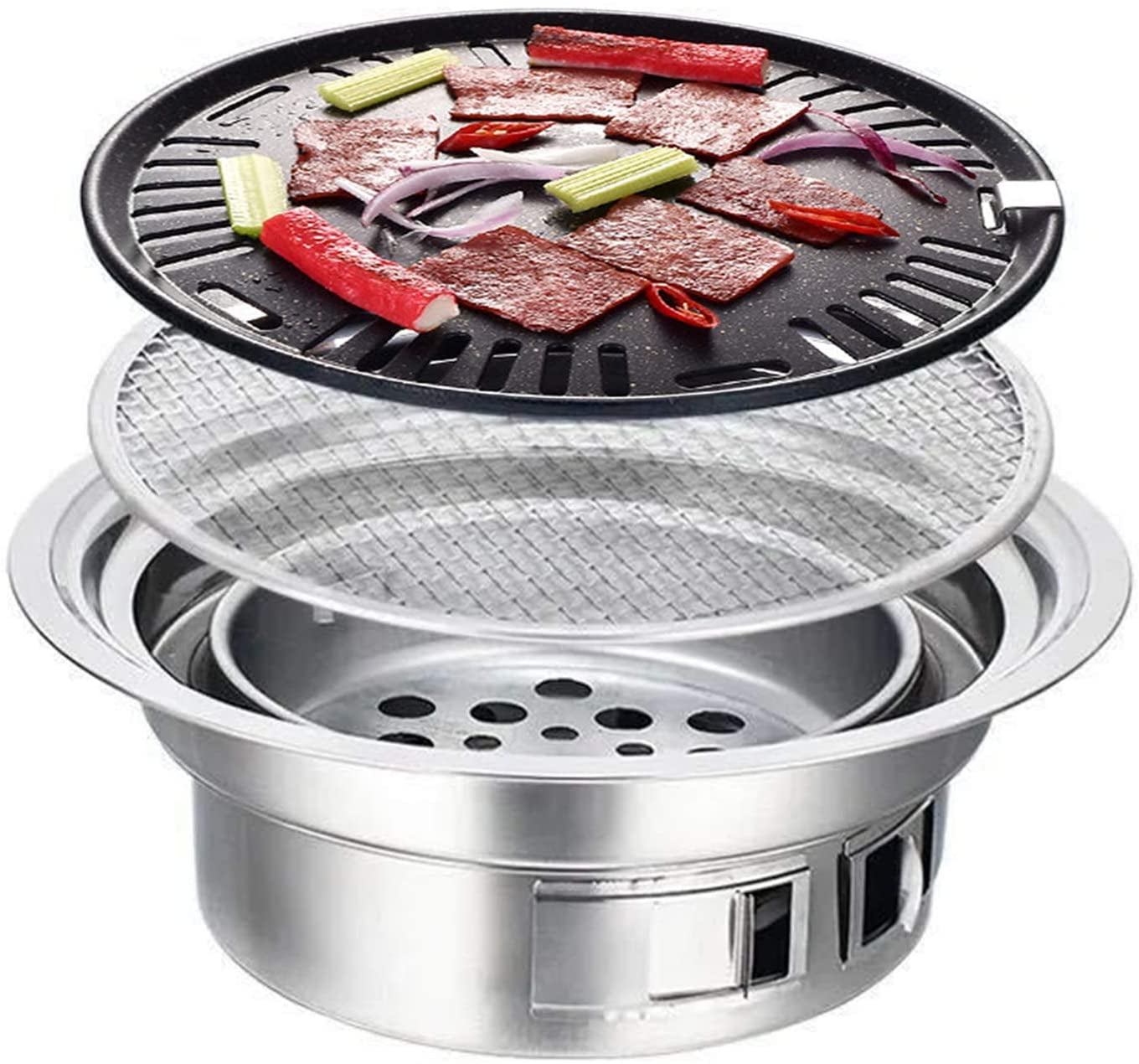 16in Charcoal Grill, Round Stainless Steel Barbecue Grill Household ...