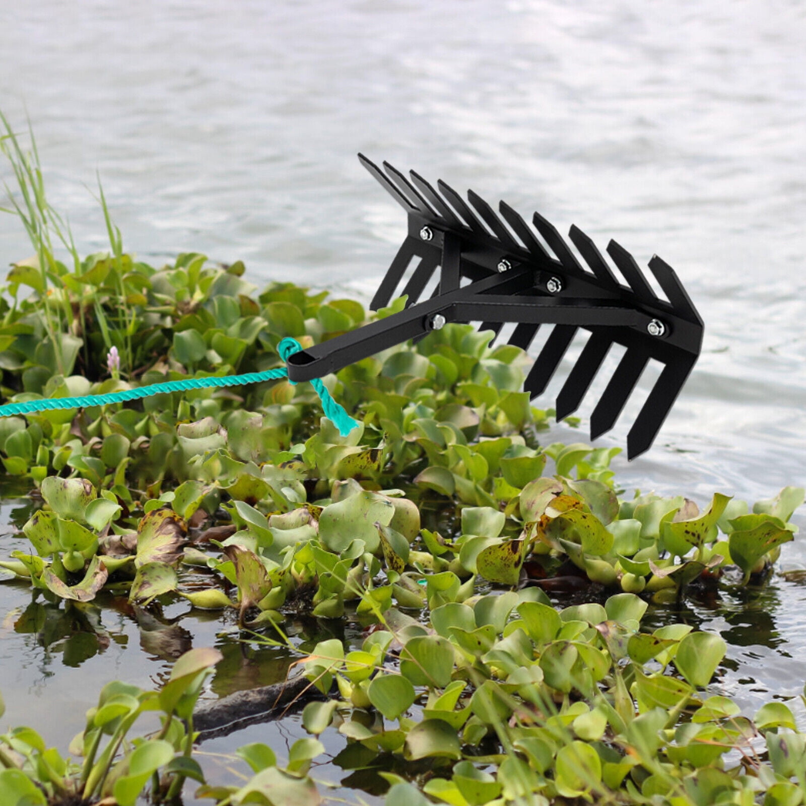 16in Lake Pond Rake, 2 Sided Weed Rake W/66ft Rope Weed&Grass Removal ...