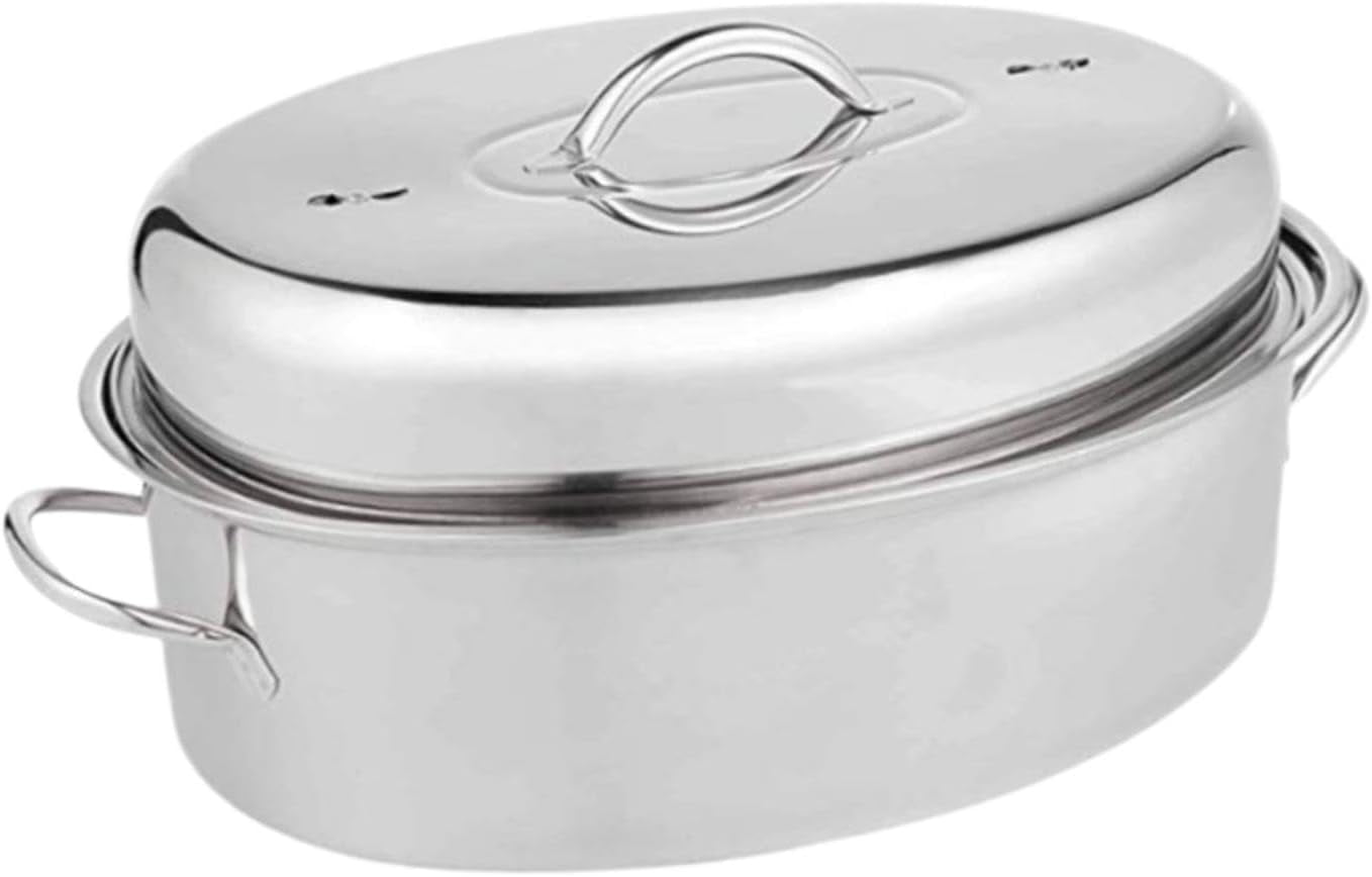 16in Oval Fish Poacher Roasting Pan with Lid, Stainless Steel Multiuse ...