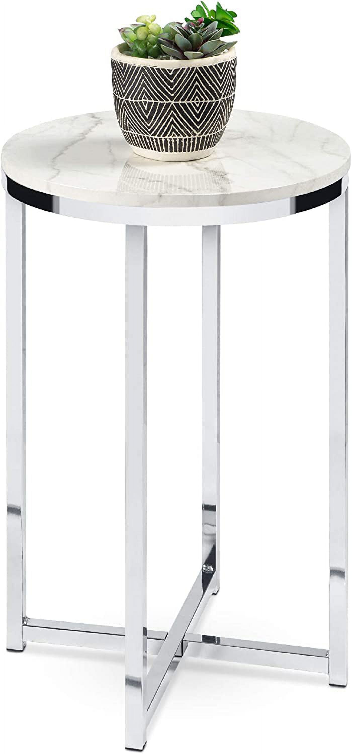 16in Side Table, Faux Marble Round End Table, Modern Small Accent Home ...