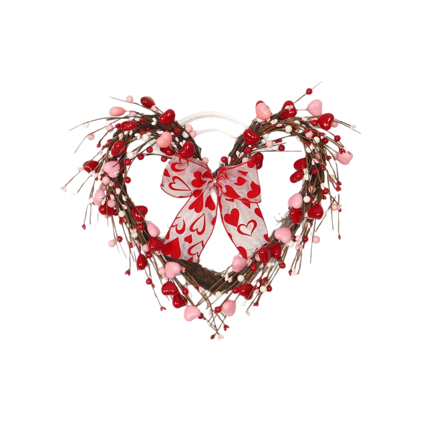 16in Valentine's Day Heart Wreath with Red Berry, Valentine's Day Bow ...