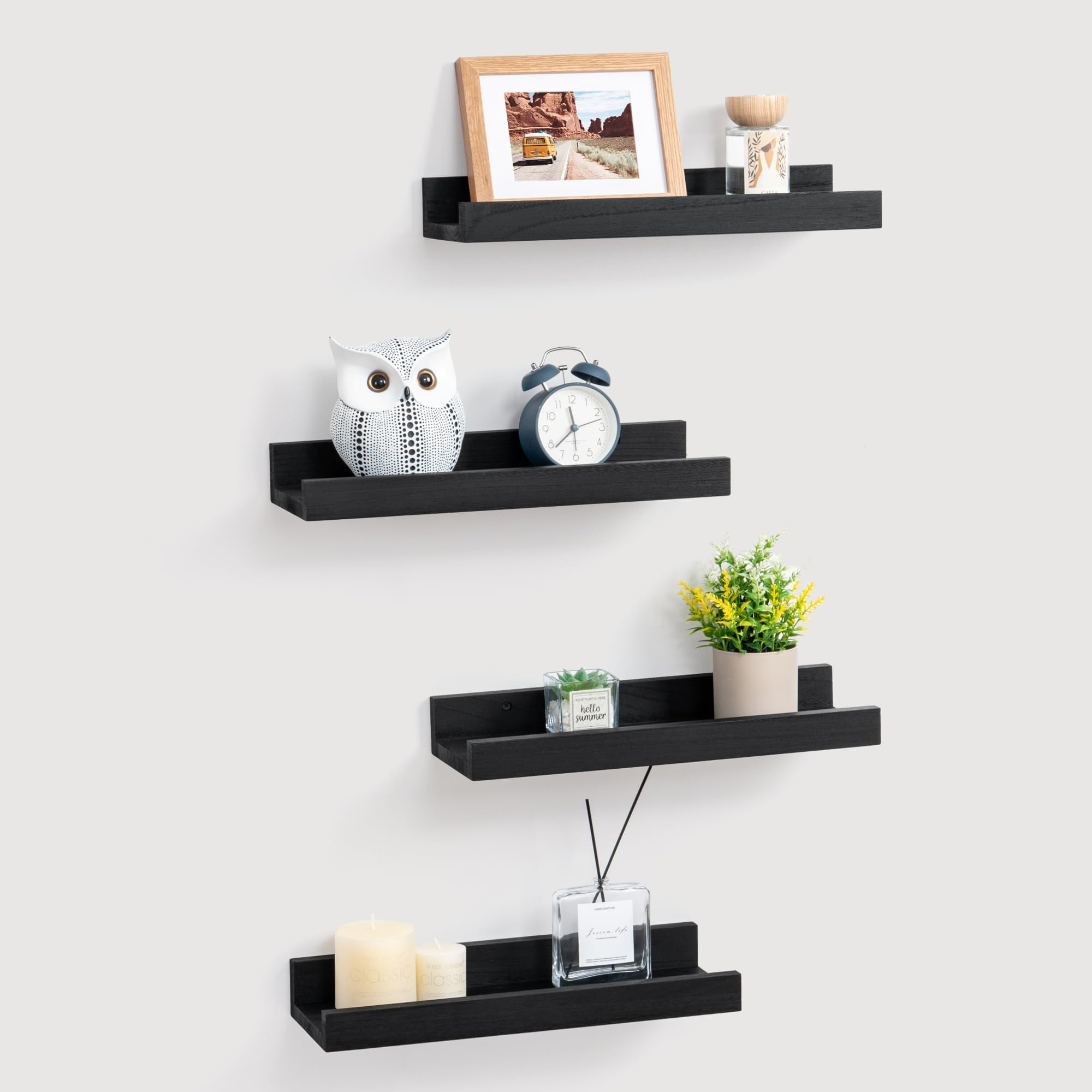 Fun Memories 16" 4pack Solid Wood Floating Shelves for Wall Decor,Black ...