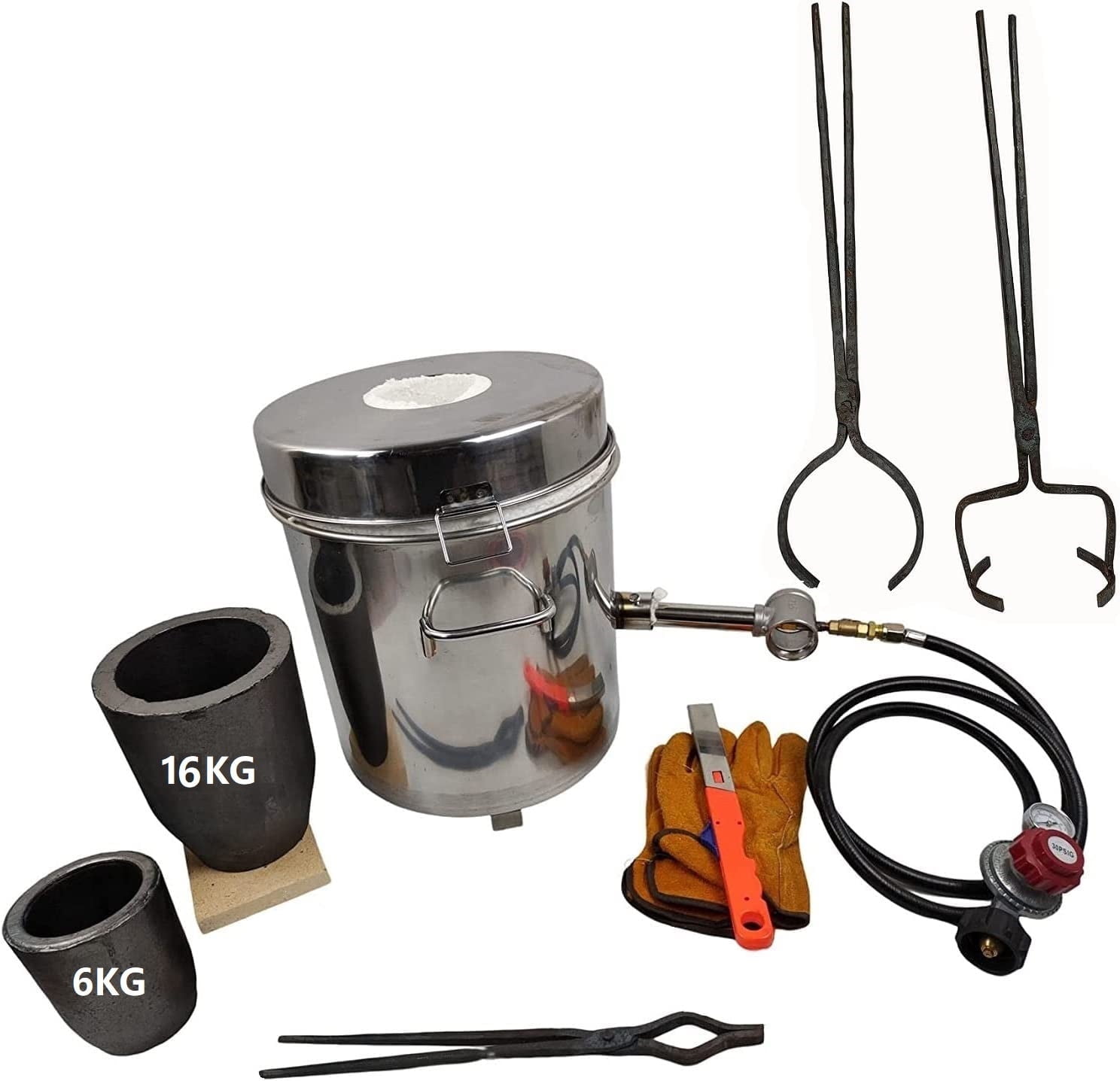 16kg Gas Metal Melting Furnace with Pouring and Lifting Crucible Tongs ...
