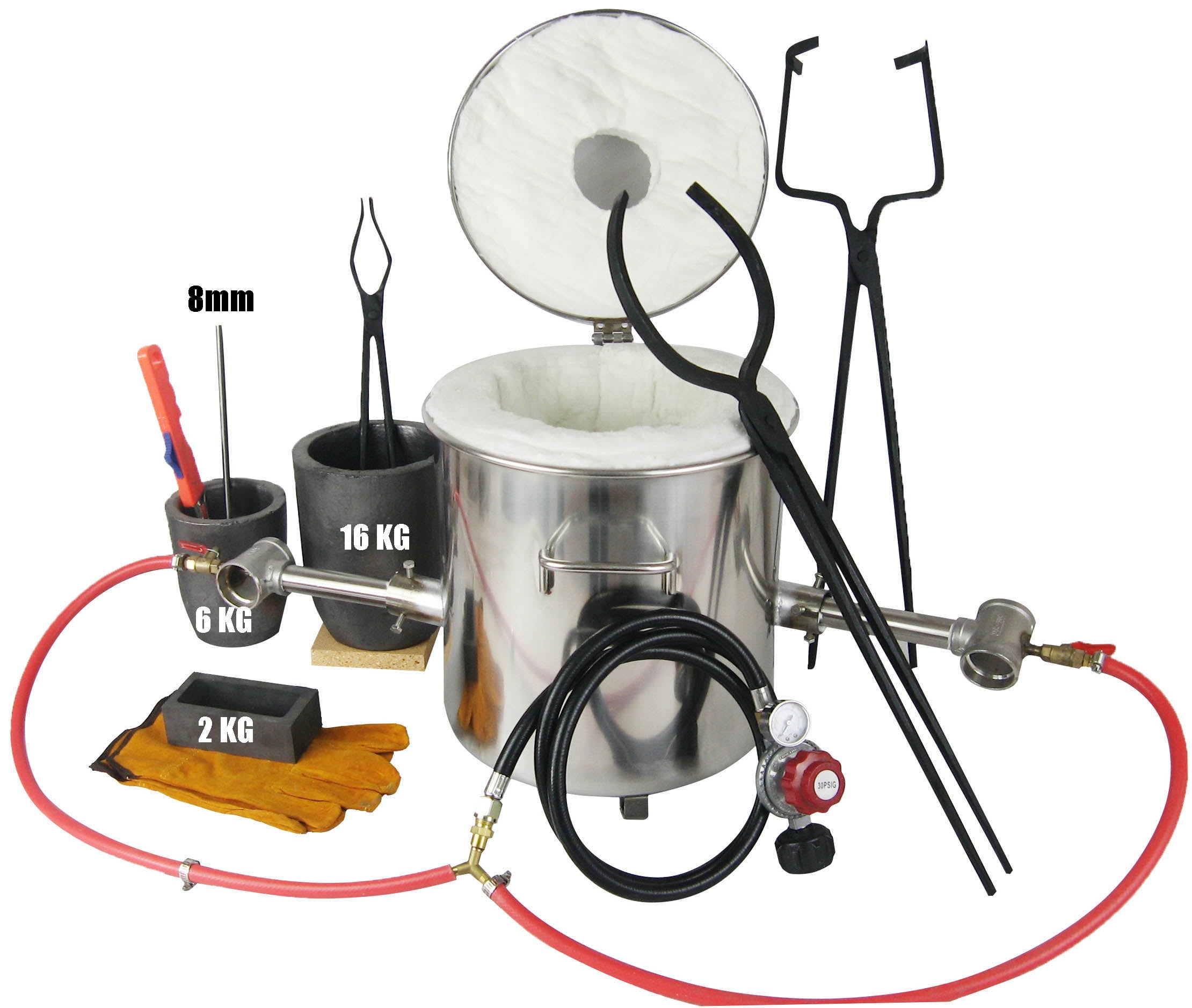 16kg Propane Smelting Furnace Kit with Large Crucible Tongs, Stainless ...