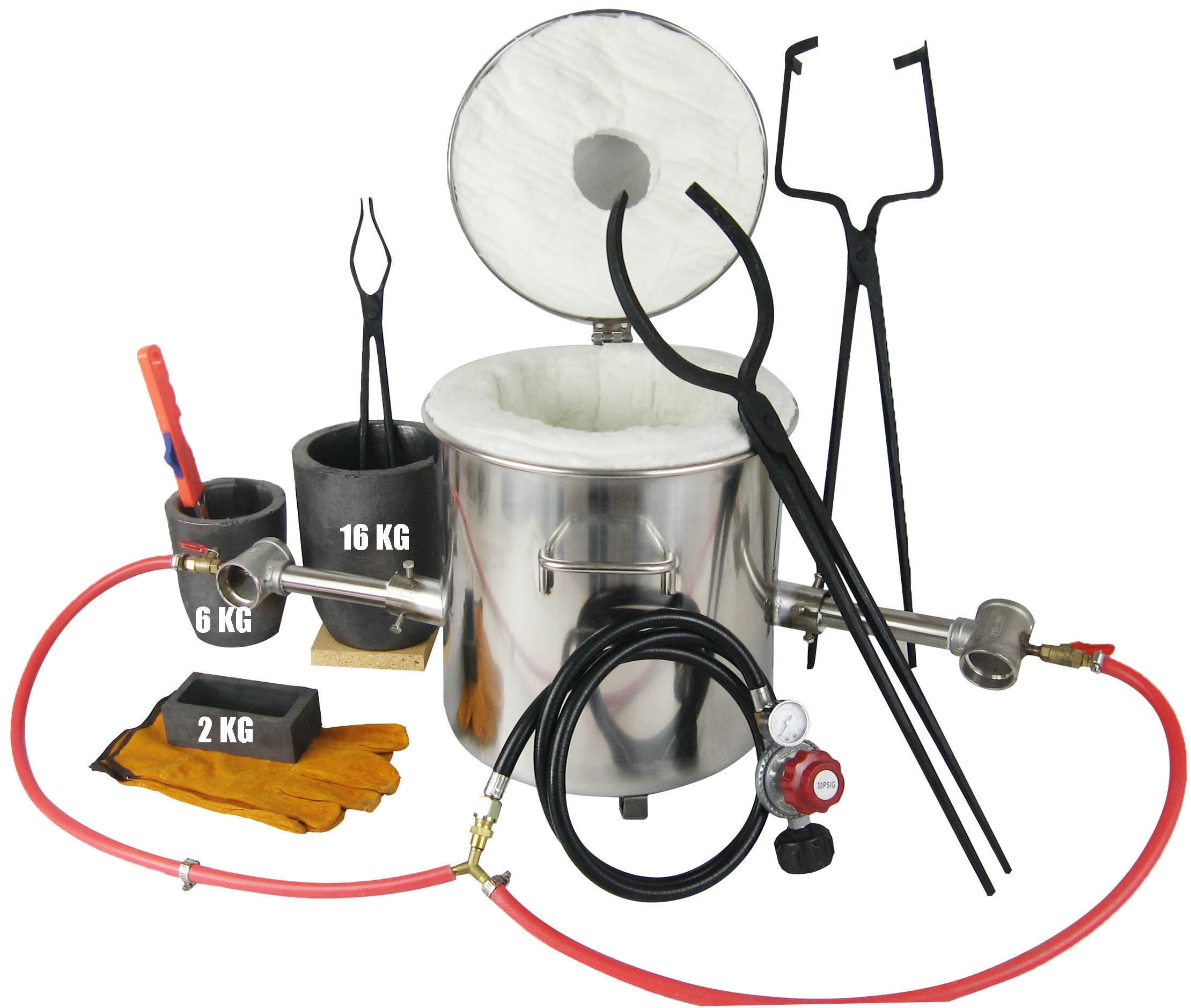 16kg Propane Smelting Furnace Kit with Large Crucible Tongs, Stainless ...
