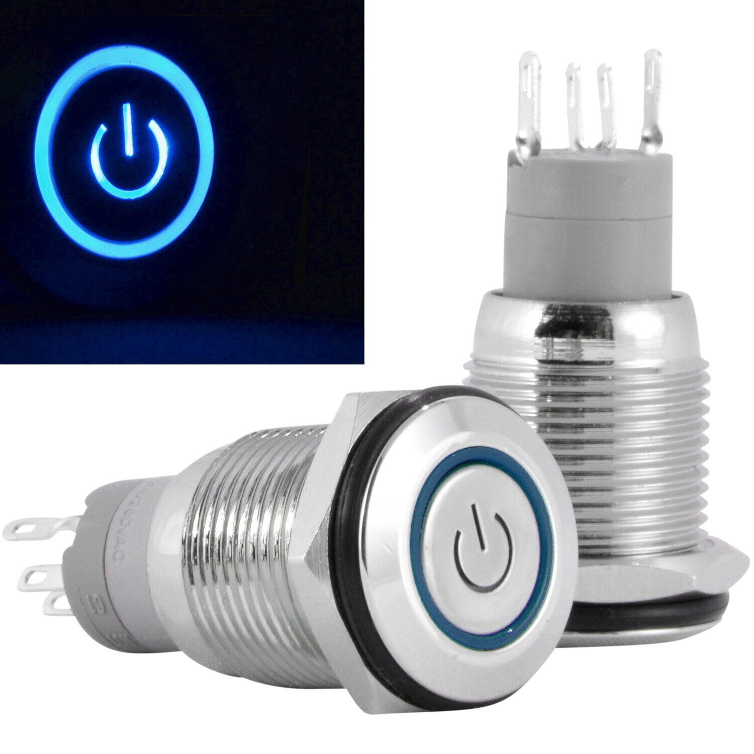 16mm 12V Latching Push Button Power Switch Stainless Steel Blue LED ...