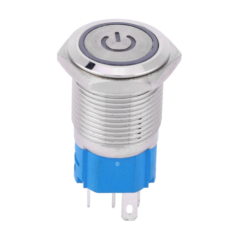 16mm 12v White Led Round Self Reset Push Button With Power Symbol Flat