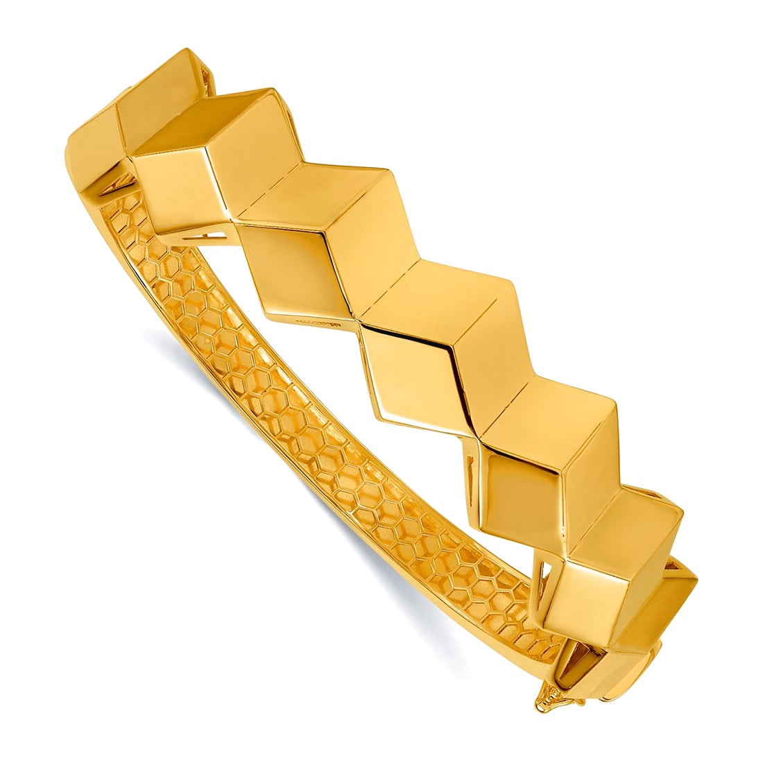 16mm 14k Solid Yellow Gold Polished Cubed Hinged With Safety Clasp ...