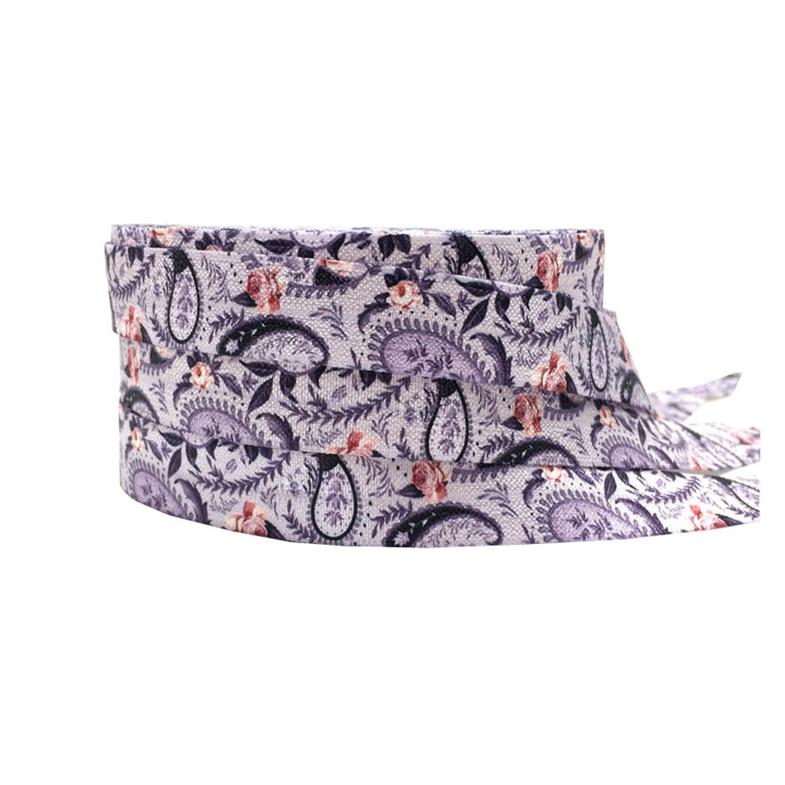 16mm Fold Over Elastic Ribbon Paisley Feather Flower Printed 10yrads ...