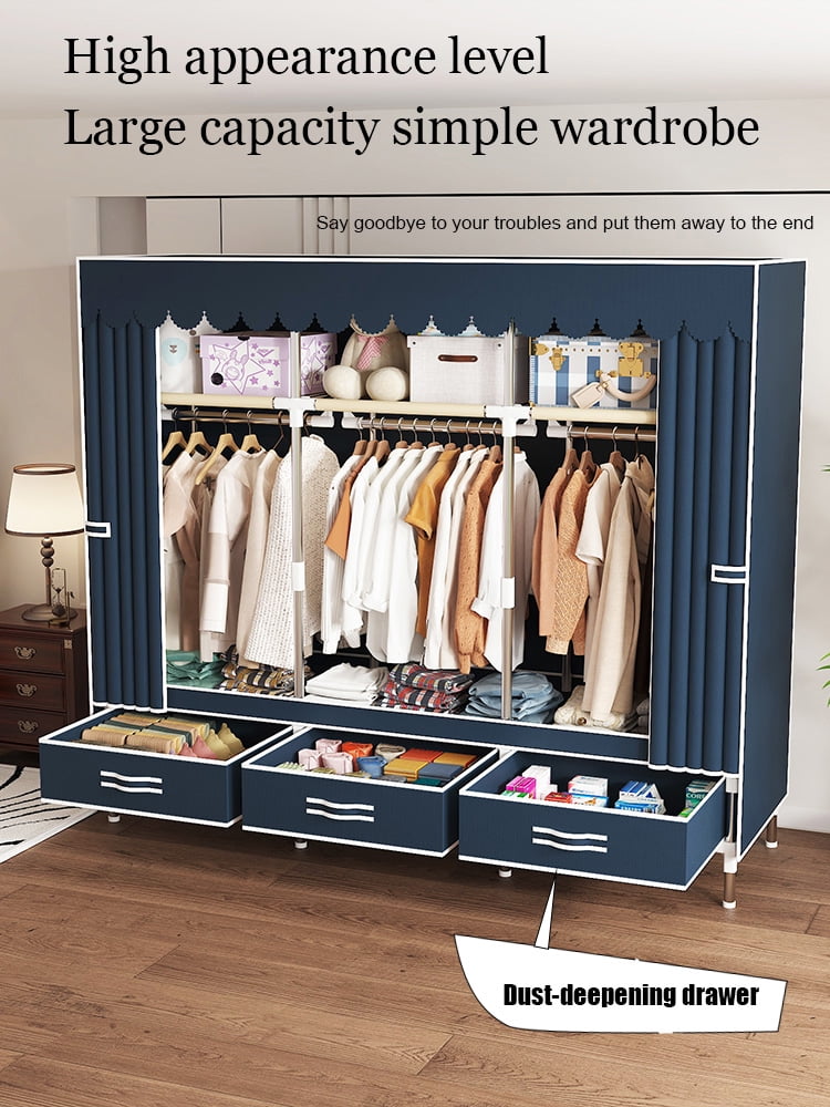 16mm Galvanized Steel Rust - Proof Fabric Wardrobe with 3 Drawers ...