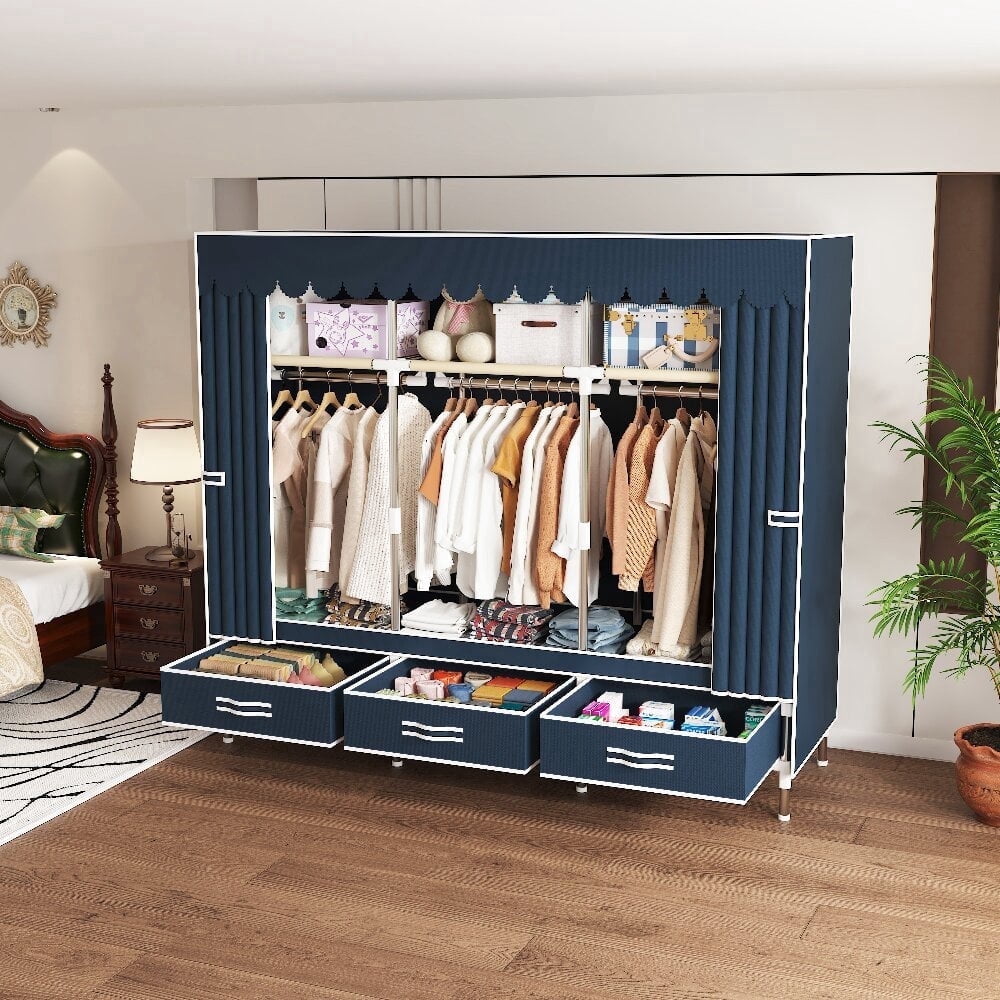 ArluKin 59Inch Portable Wardrobe Closet, 3 Storage Spaces with 3 ...