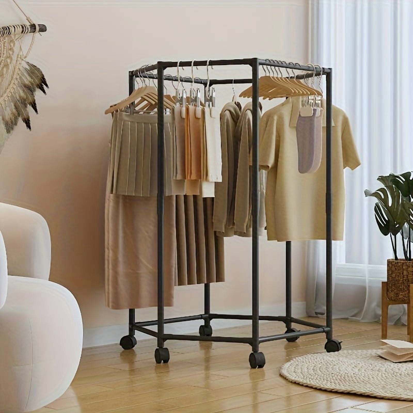 16mm Heavy-Duty Rotating Clothes Rack - Hexagonal Freestanding Garment ...